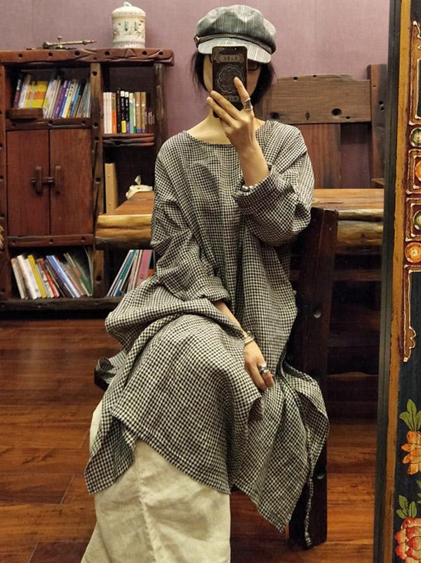 Loose Vintage Washable Plaid Split-Side Dress – FLOWERSVERSE
